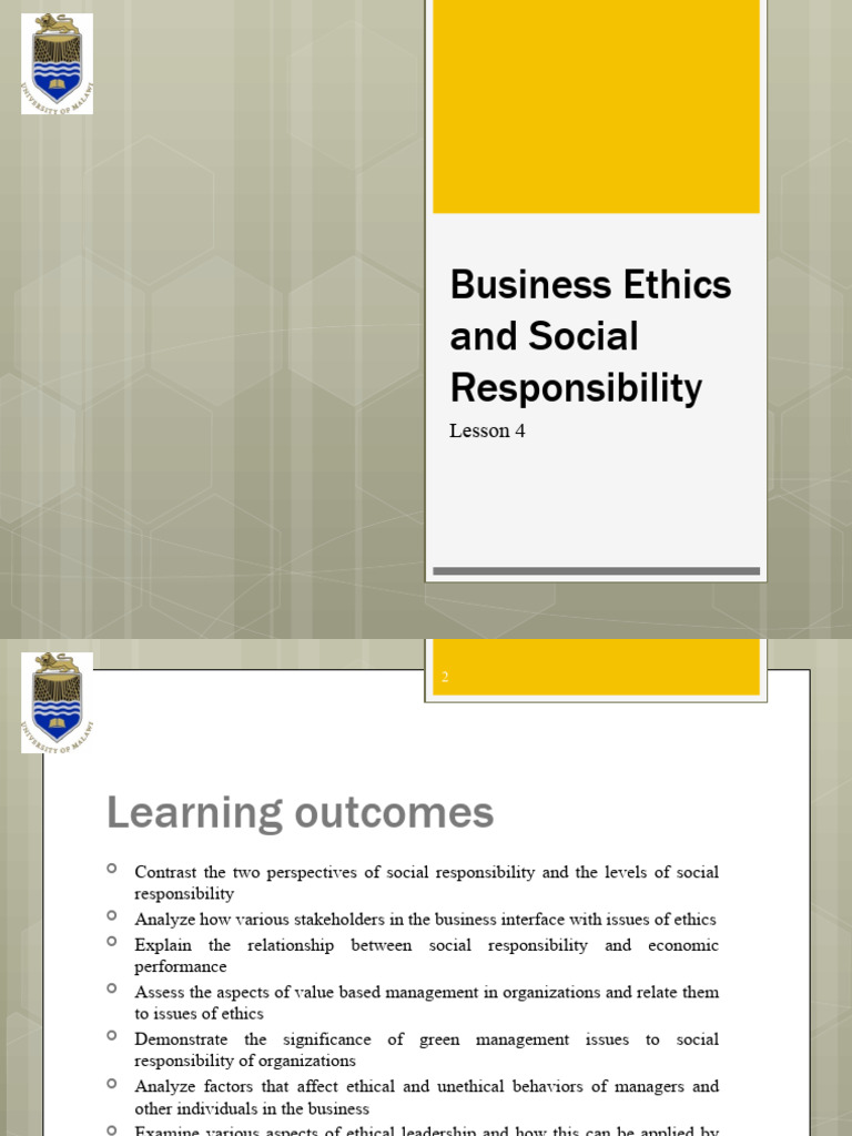 Lesson 4 Business Ethics and Social Responsibility | PDF | Corporate ...