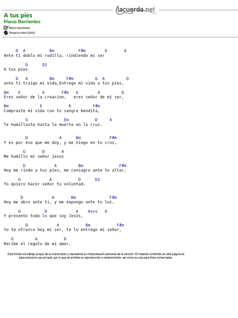 A TUS PIES, Marco Barrientos - Acordes | PDF