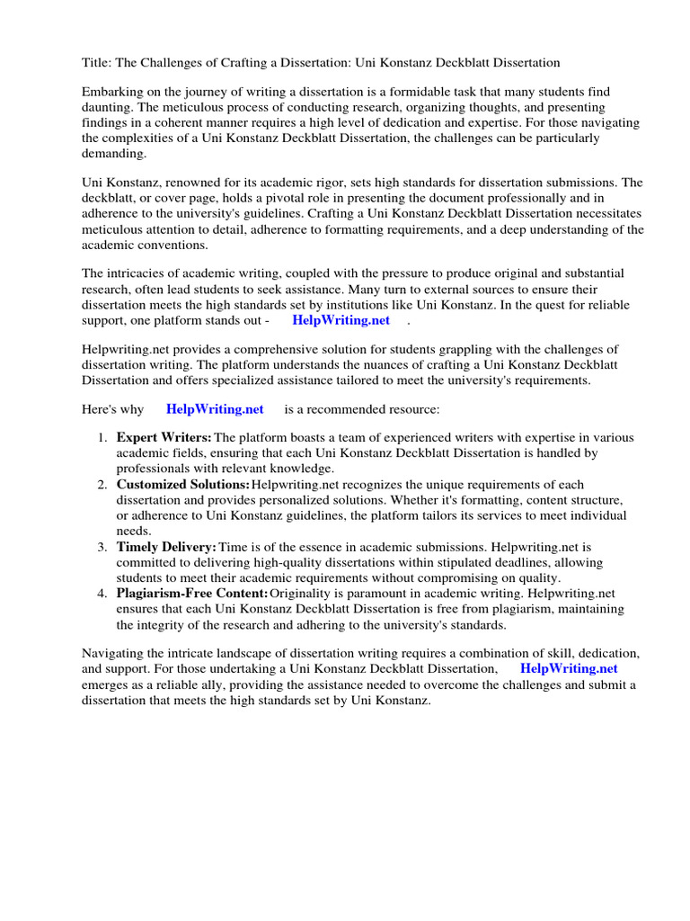 Uni Konstanz Deckblatt Dissertation | PDF | Thesis | Doctor Of Philosophy