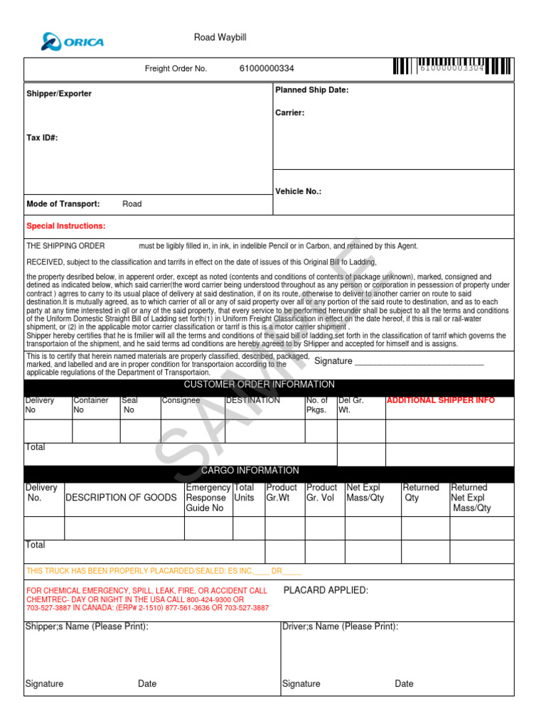 Road Waybill | Download Free PDF | Cargo | Bill Of Lading