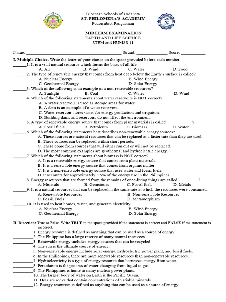 EARTH SCIENCE MIDTERM | PDF | Energy Development | Renewable Energy