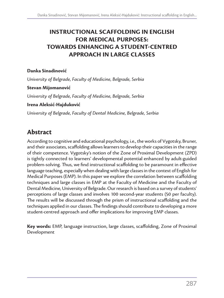2018 Instructional Scaffolding in Engli | PDF | Teachers | Metacognition