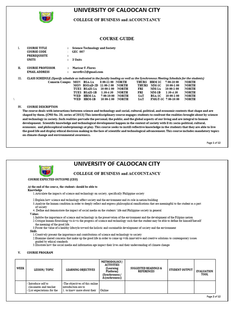 CBA Course Guide 1 Science Tech and Society | PDF | Climate Change ...