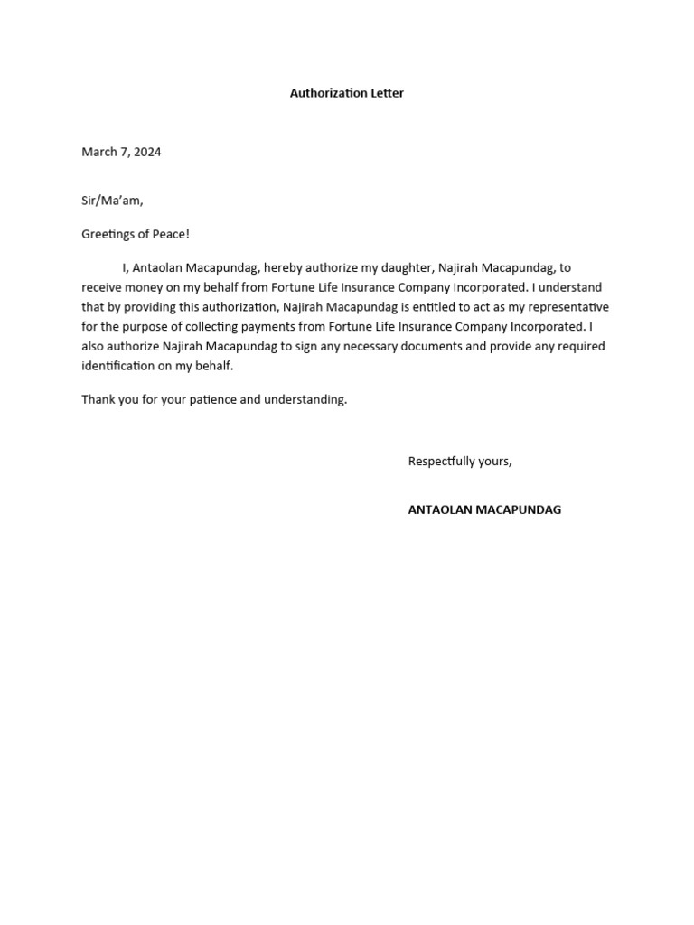 Authorization Letter for Insurance Claim | PDF | Law