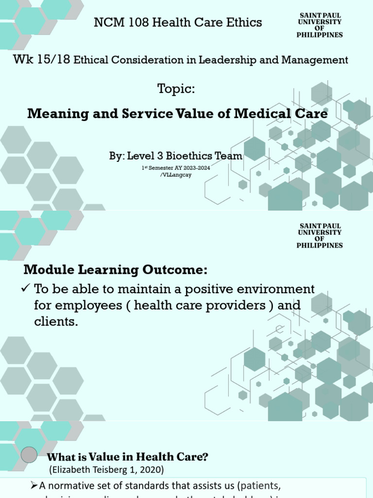 Meaning and Service Value of Medical Care | PDF | Health Care | Bioethics