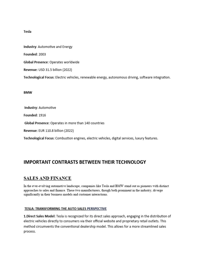Tesla and BMW Sample | PDF | Business | Technology & Engineering
