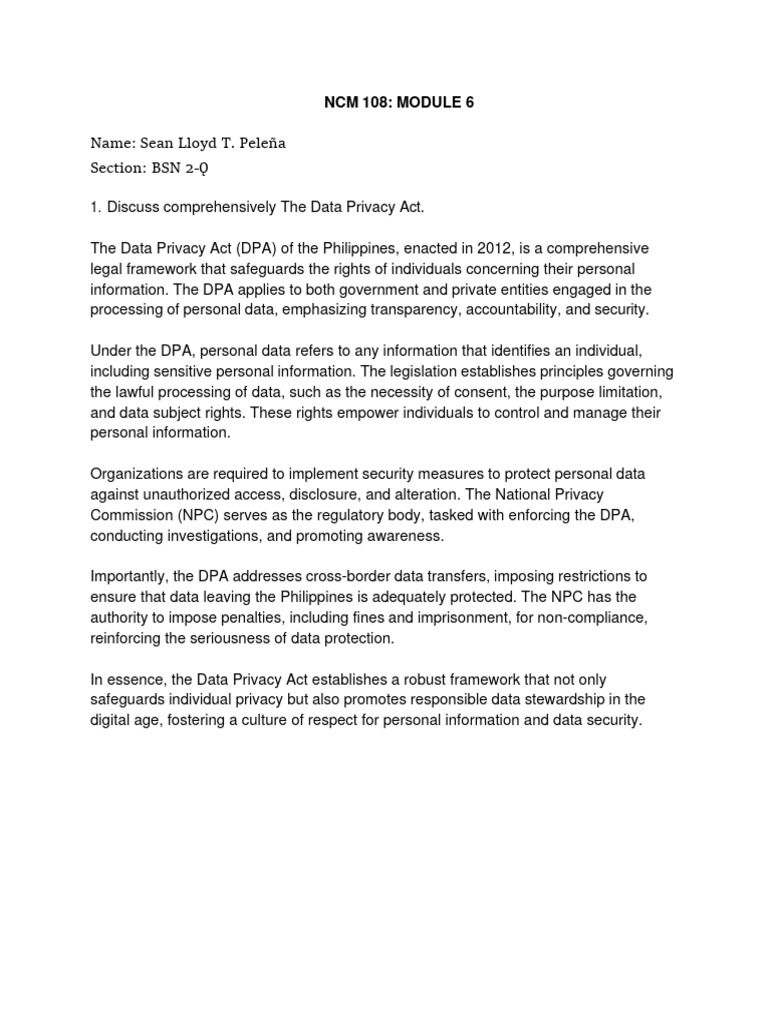 Peleña, Sean Lloyd-NCM-108-MODULE-6 | PDF | Privacy | Information Privacy
