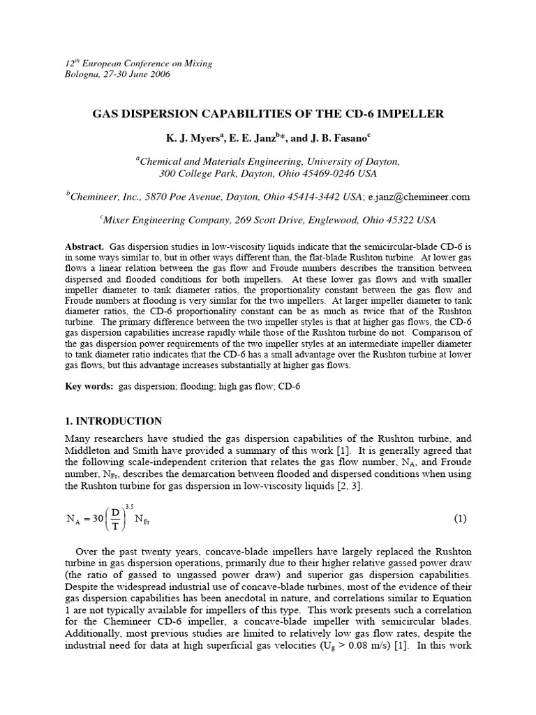 Gas Dispersion Capabilities of The CD-6 Impeller | PDF | Gases ...