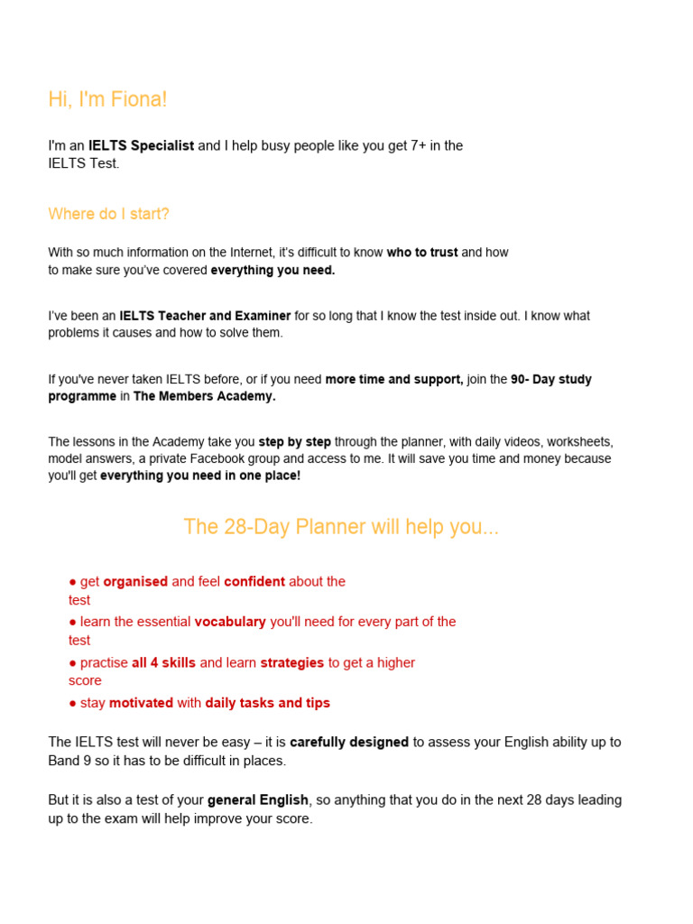 IELTS 28 Day Planner | Download Free PDF | International English ...