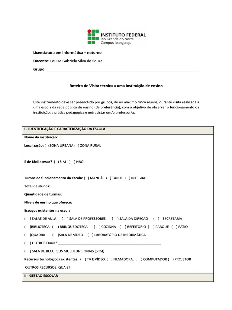 1. Roteiro Visita técnica | PDF