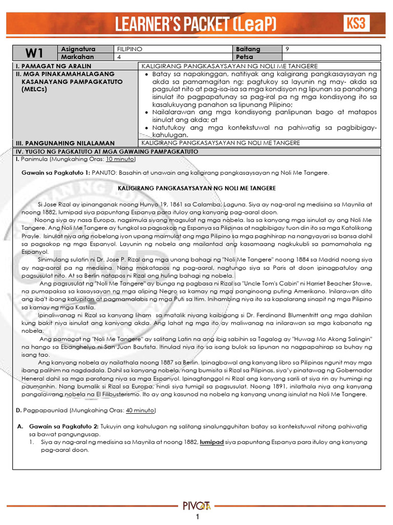 Q4 Filipino 9 Week1 | PDF