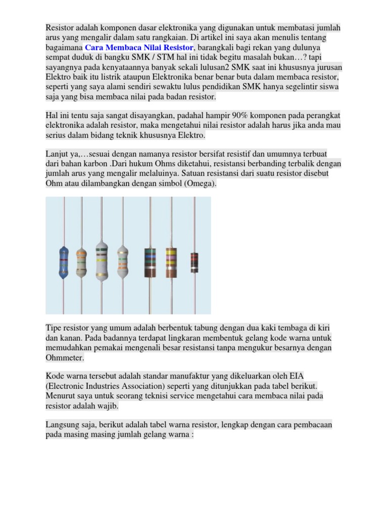 Cara Membaca Resistor | PDF | Metode & Bahan Ajar | Sains & Matematika