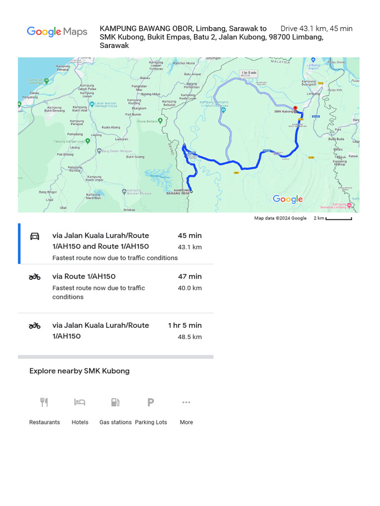 KAMPUNG BAWANG OBOR, Limbang, Sarawak To SMK Kubong - Google Maps | PDF