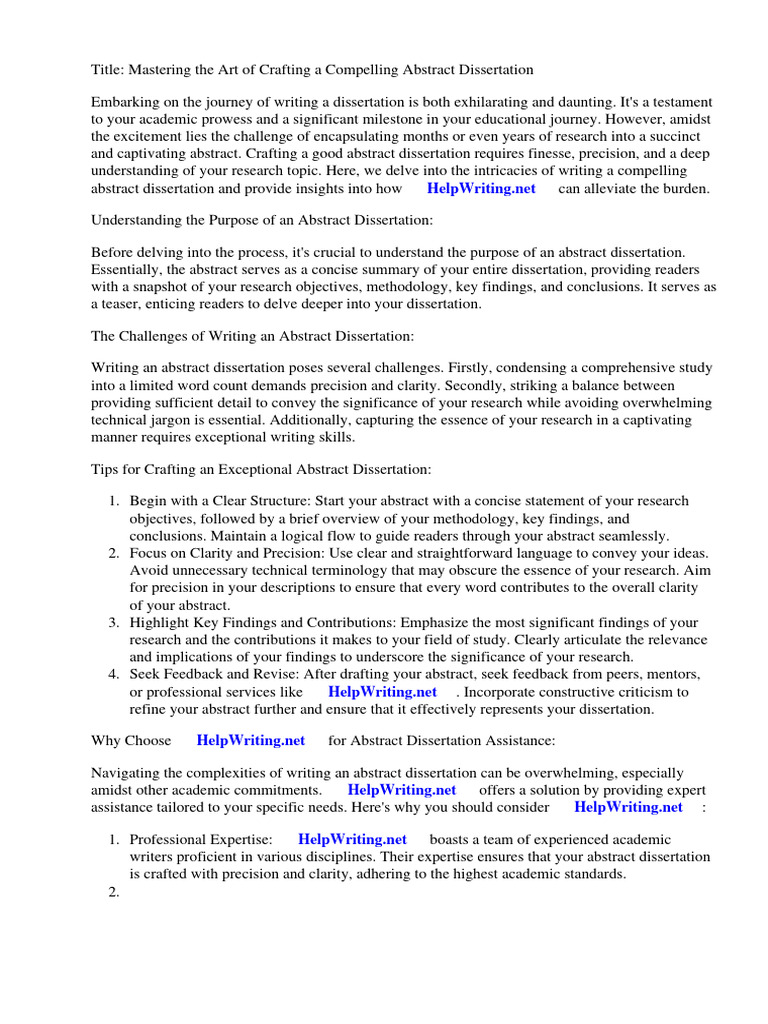 How To Write A Good Abstract Dissertation Pdf