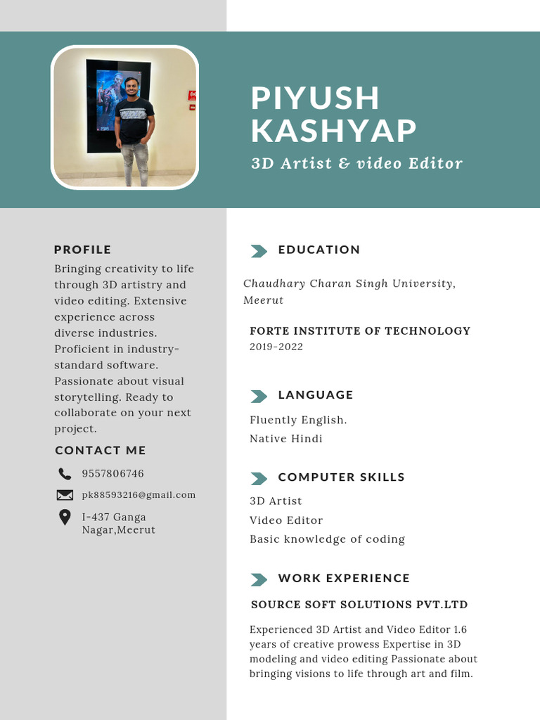 Piyush Kashyap: 3D Artist & Video Editor | PDF