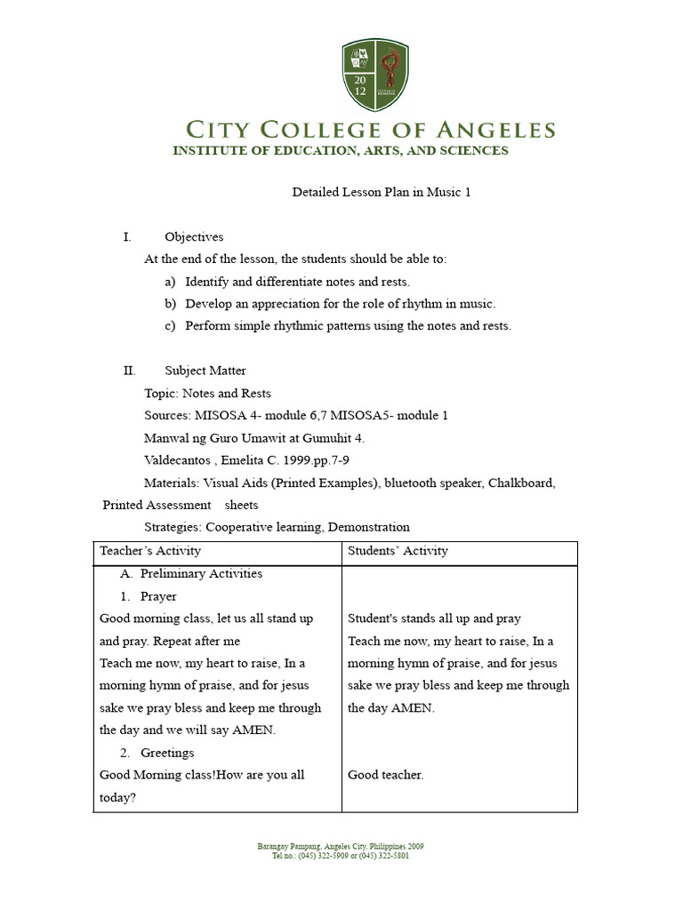 Group-5-Detailed-Lesson-Plan-9 MUSIC | PDF | Rhythm | Prayer