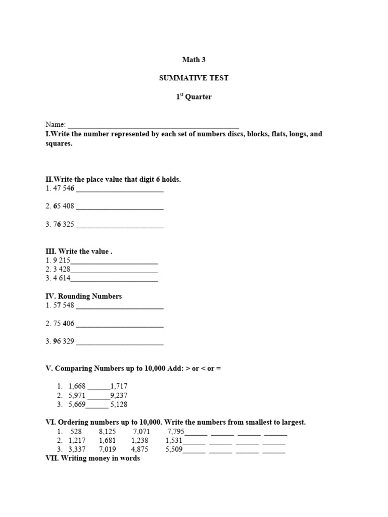 Summative Test Grade 3 | Download Free PDF | Mathematics | Mathematical ...