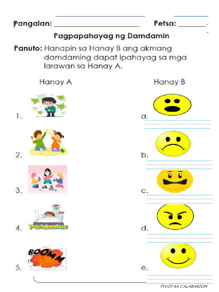 Emosyon at Damdamin Worksheet | PDF
