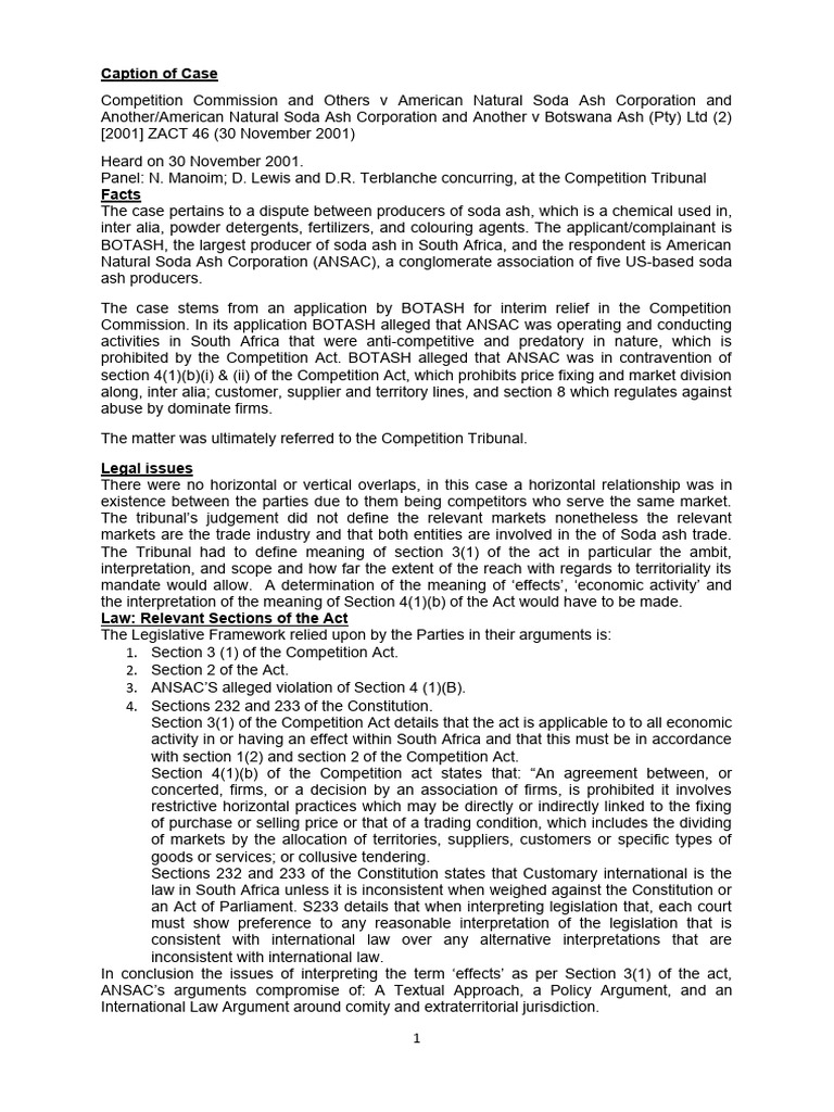 16 Key LLB Competition Law Case Summaries 2021 | PDF | Jurisdiction ...