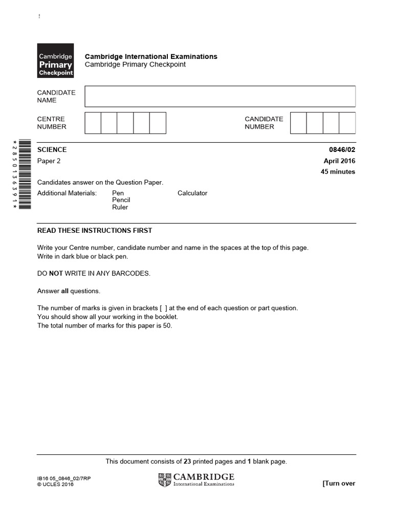 Cambridge Primary Science Checkpoint April | PDF | Sound | Solubility