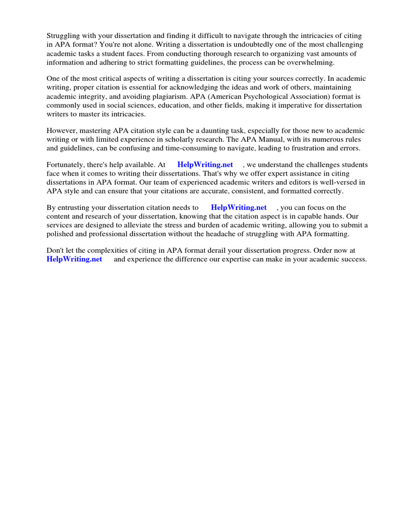 Master APA Citation for Dissertations | PDF | Citation | Thesis