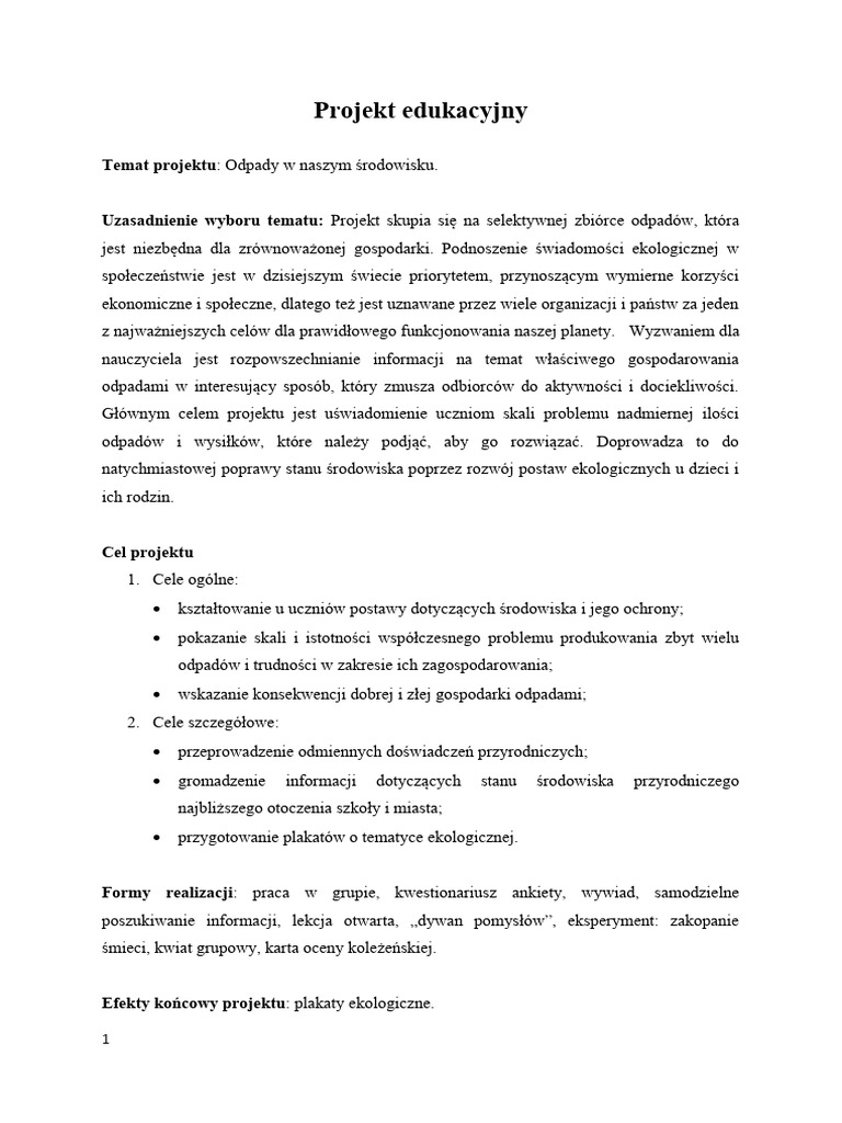 Projekt Edukacyjny. | PDF