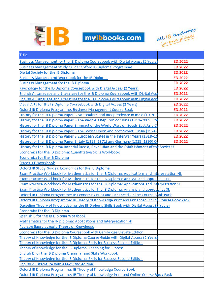 IB Textbooks 2022 | PDF | Qualifications