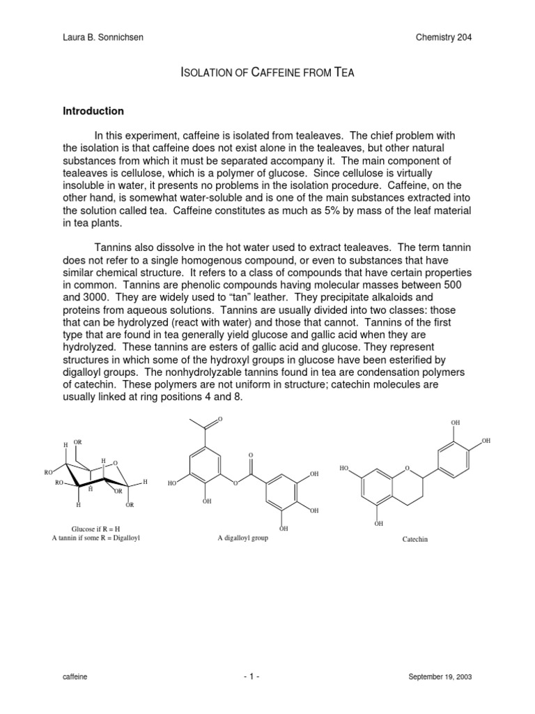 Caffeine Isolation from Tea Experiment | PDF | Filtration | Acid