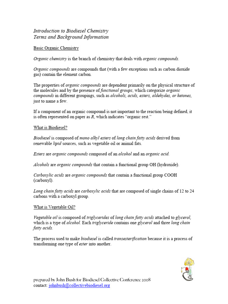 Biodiesel Chemistry Basics | PDF | Ester | Carboxylic Acid