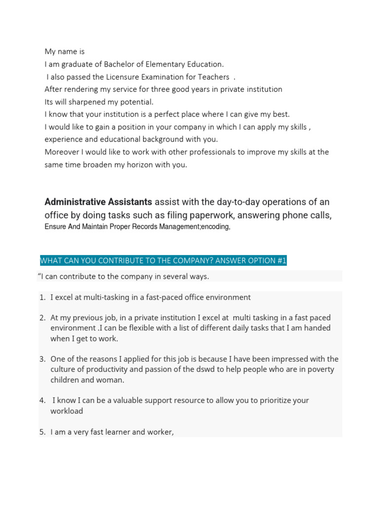 Interview Answer and Questions | PDF | Learning | Cognition