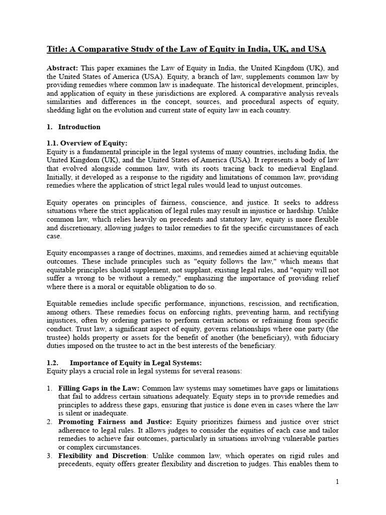 Research Paper Equity | PDF | Equity (Law) | Legal Remedy