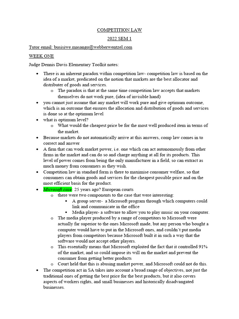 Competition Law Notes | PDF | Monopoly | Demand