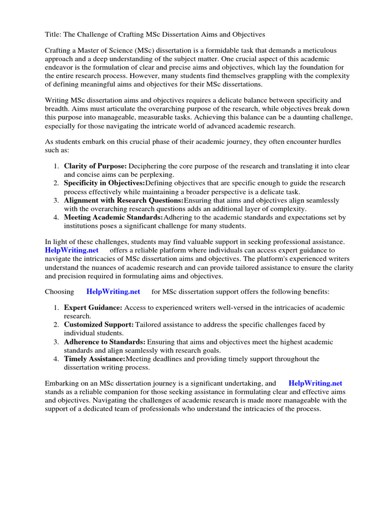 MSc Dissertation Aims Help | PDF | Thesis | International Monetary Fund