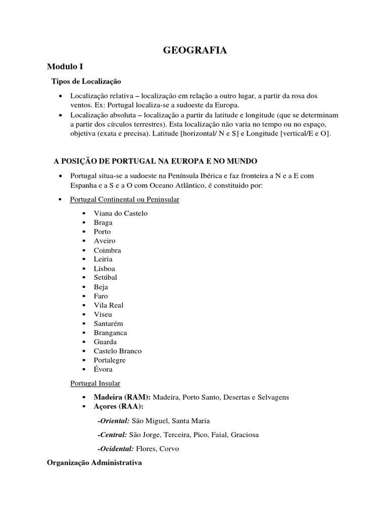 Geo Resumo | PDF | União Europeia | Portugal