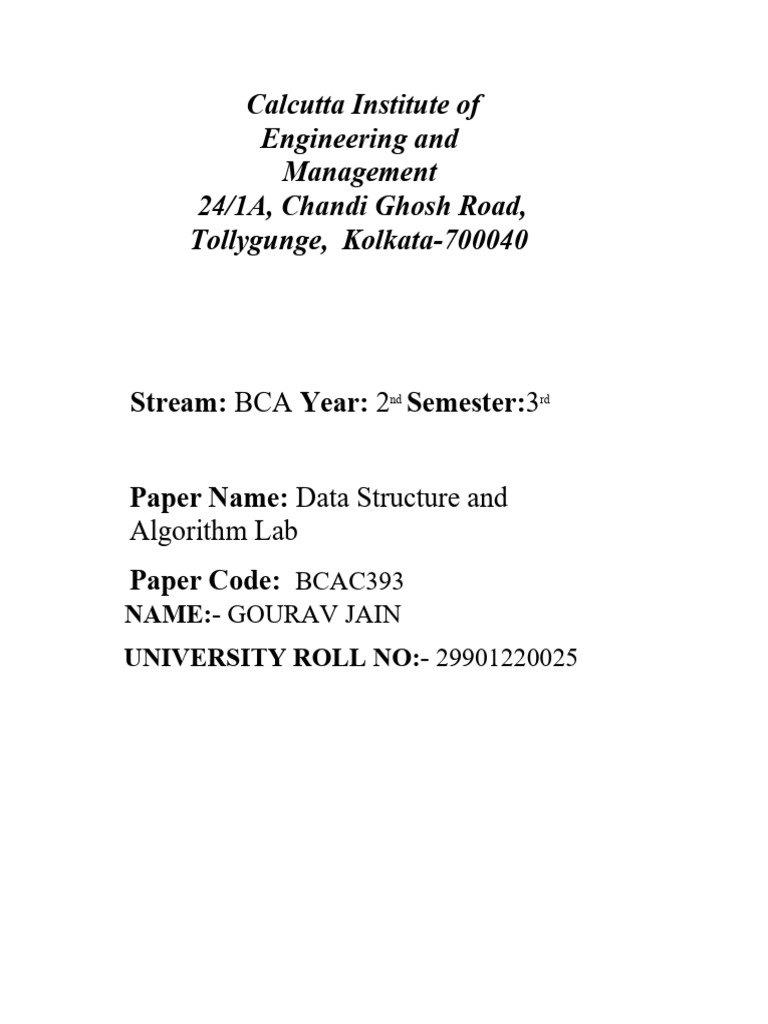 Lab ASSIGNMENT - I (BCAC303) | PDF | Algorithms And Data Structures ...