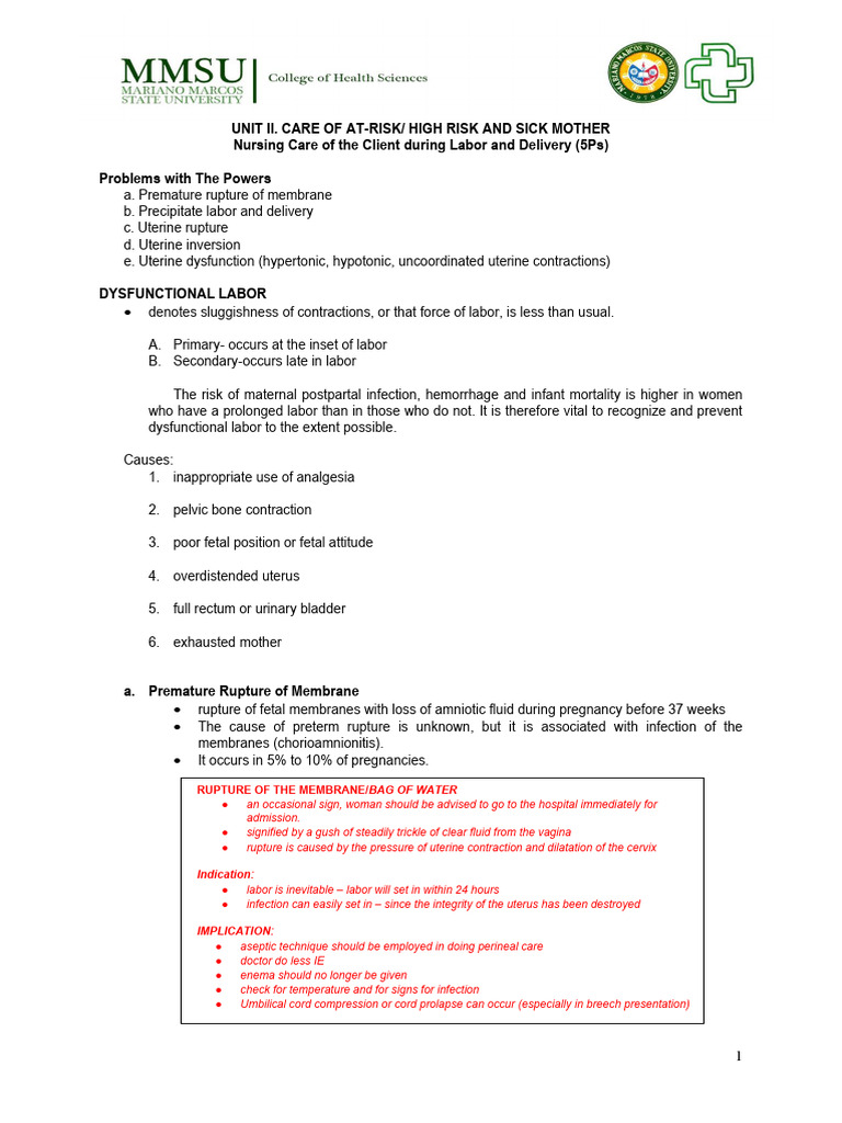 HIGH RISK AND SICK MOTHER 5Ps | PDF | Childbirth | Uterus