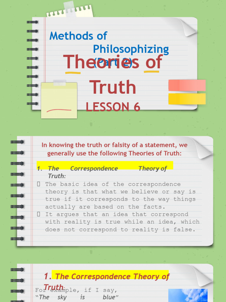 Lesson 6- Theories of Truth - for hand outs | PDF | Truth ...