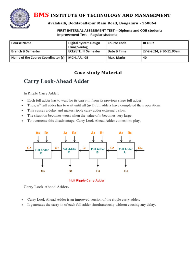 Carry Look Ahead Adder Explained | PDF | Applied Mathematics | Computing