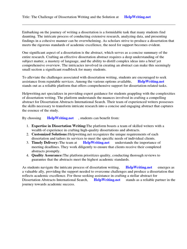 Dissertation Abstracts International Search | PDF | Thesis | Abstract (Summary)