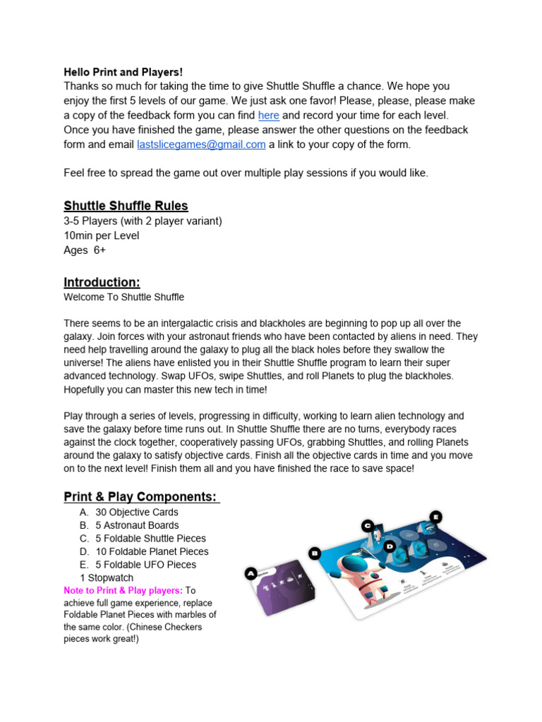Shuttle Shuffle Game Rules | PDF | Unidentified Flying Object ...