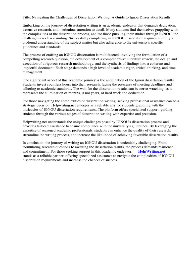 Ignou Dissertation Results | PDF | Thesis | Master Of Business ...