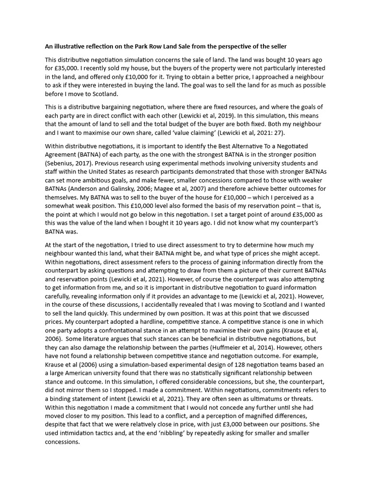 Example of A Critical Reflection | PDF | Negotiation | Bargaining