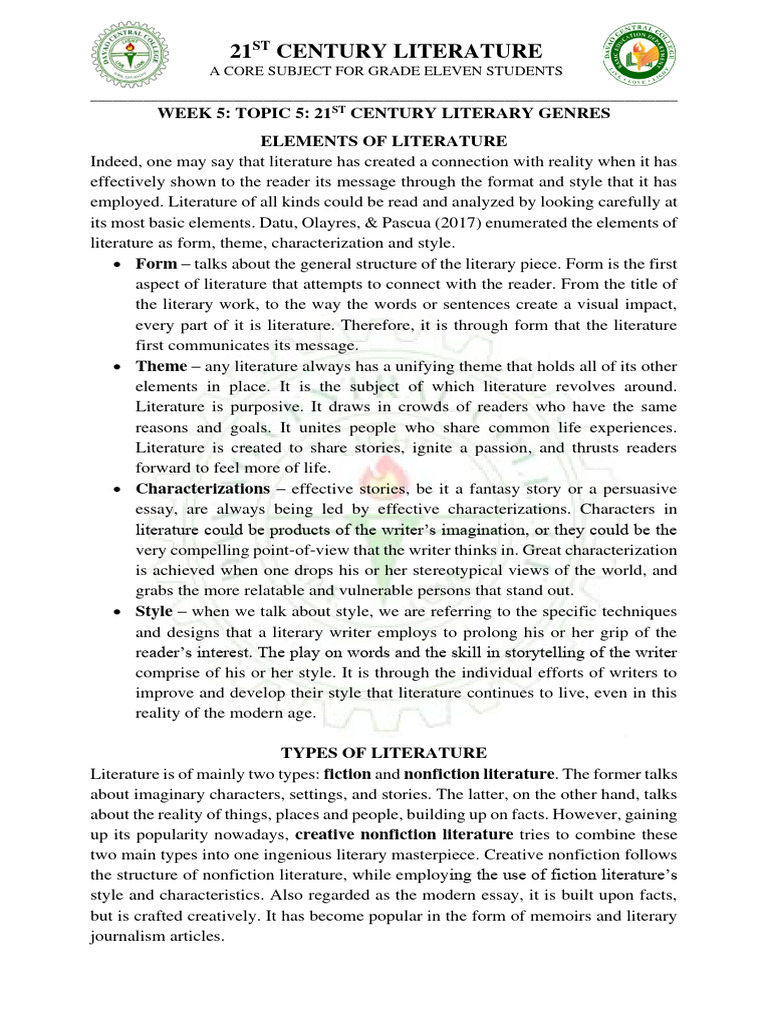 TOPIC-5_21ST-CENTURY-LITERARY-GENRES | PDF | Poetry | Creative Nonfiction