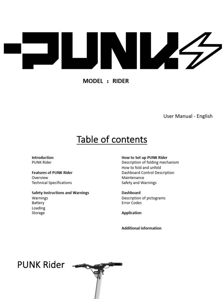 PUNK Rider. UserManual | Download Free PDF | Battery Charger | Throttle