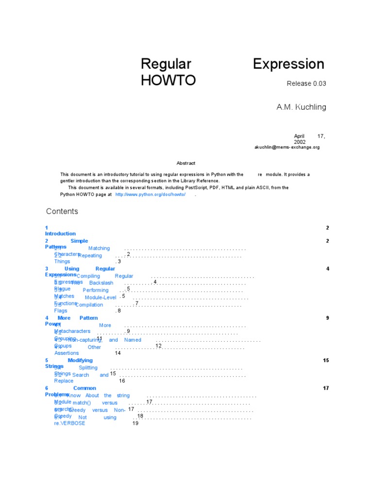Regular Expression Howto: A.M. Kuchling | PDF | Regular Expression | String (Computer Science)
