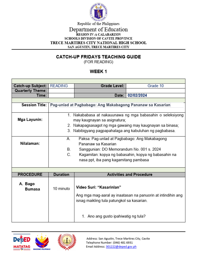 CATCH-UP-READING-TEMPLATE-TAGALOG | PDF