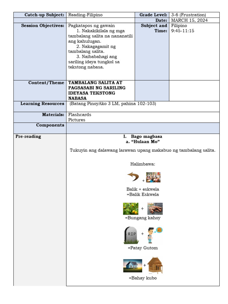 Catch Up Friday Lesson Plan-Filipino | PDF