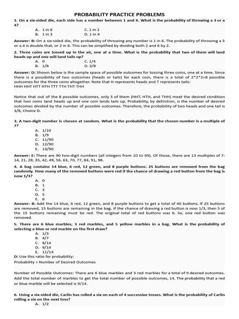 Probability Practice Problems | PDF | Odds | Probability
