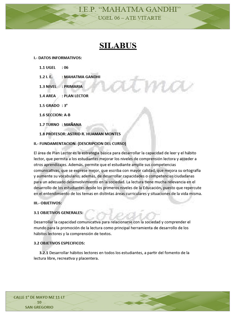 SILABUS PLAN LECTOR 3RO | PDF | Comprensión lectora | Lectura (proceso)