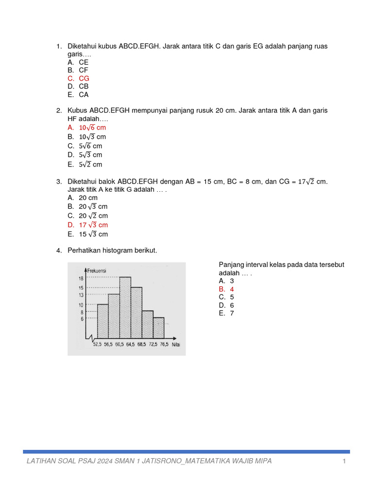 Latihan Soal Psaj Matwa Materi Kelas Xii | PDF